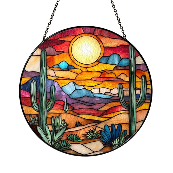 Nature Landscape Acrylic Stained Glass Style Window Suncatcher, Desert ...