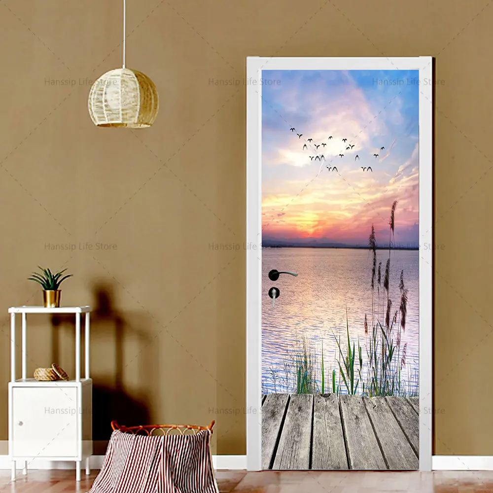 Nature Landscape Arched Door Design Door Art Mural Decals Self-adhesive ...