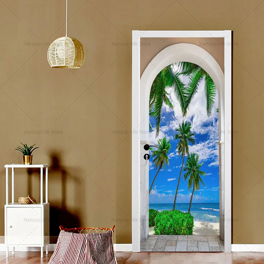 Nature Landscape Arched Door Design Door Art Mural Decals Self-adhesive ...
