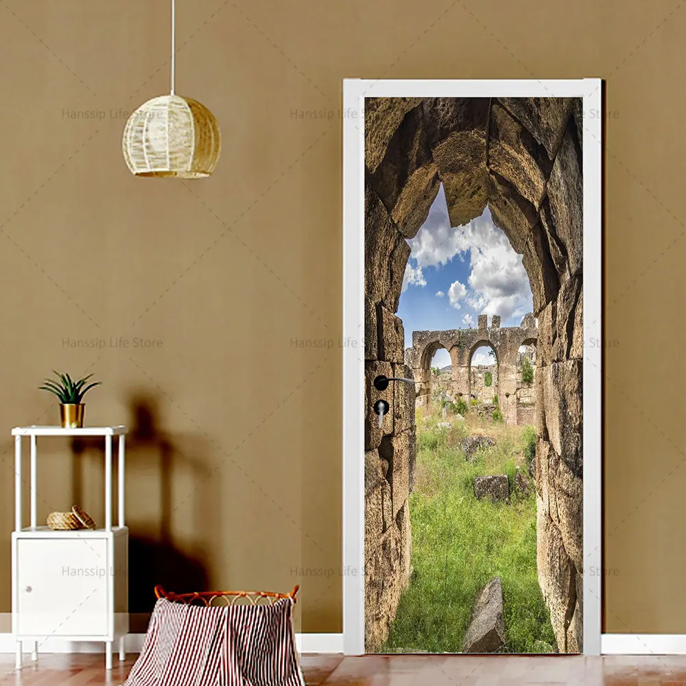 Nature Landscape Arched Door Design Door Art Mural Decals Self-adhesive ...