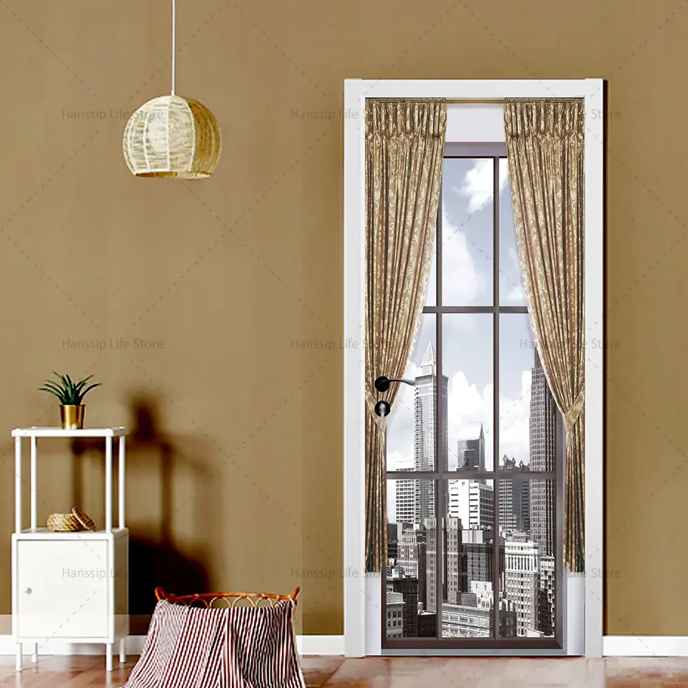 Nature Landscape Arched Door Design Door Art Mural Decals Self-adhesive ...