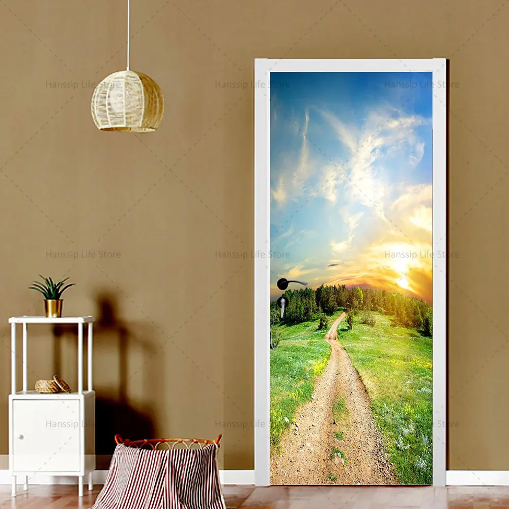 Nature Landscape Arched Door Design Door Art Mural Decals Self-adhesive ...