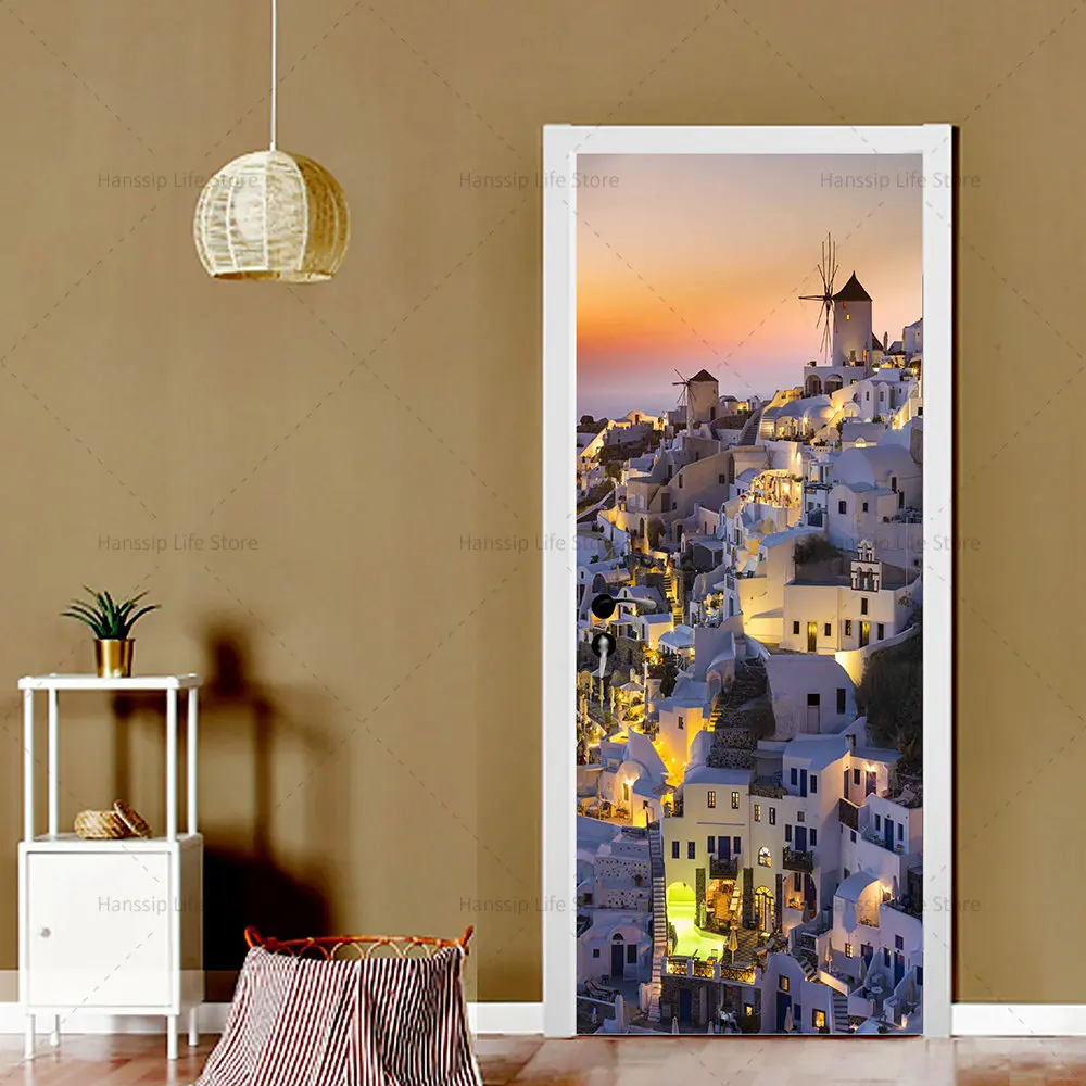 Nature Landscape Arched Door Design Door Art Mural Decals Self-adhesive ...