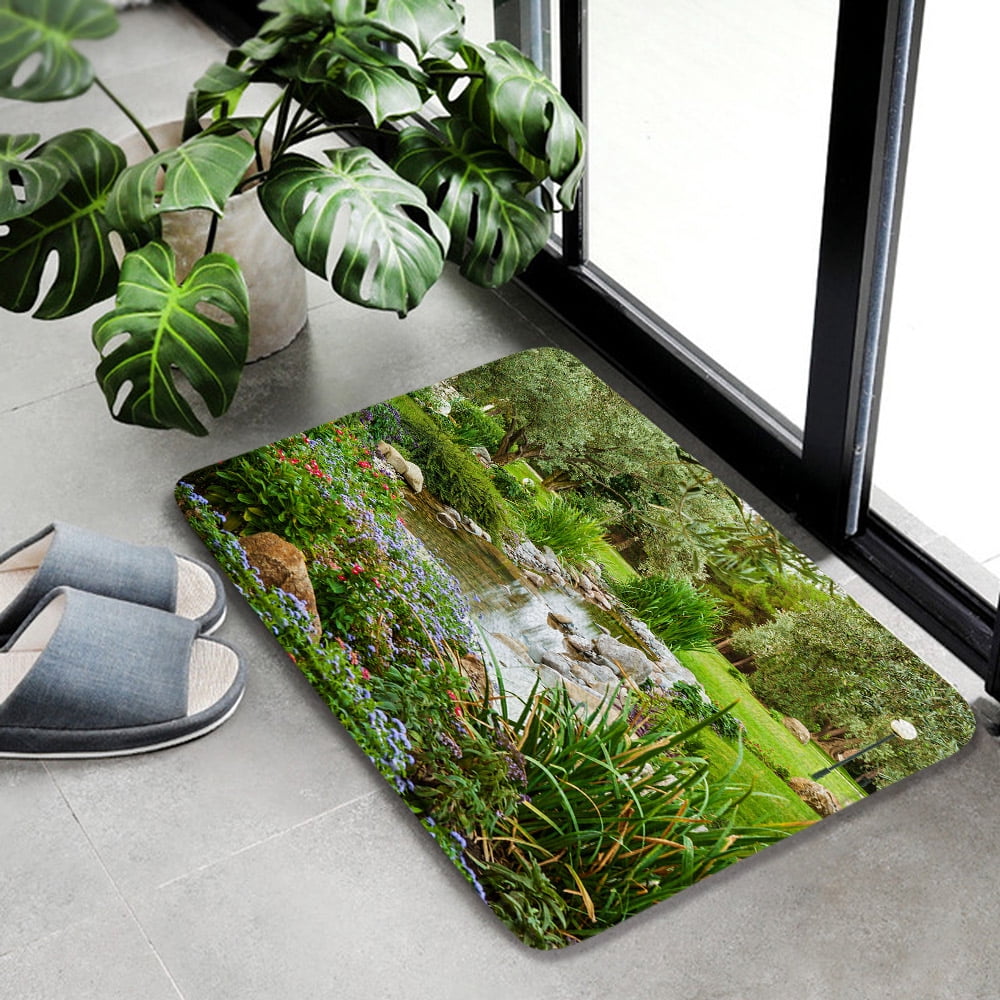 Nature Landscape Bath Mat Set Spring Forest Waterfall Park Flowers ...