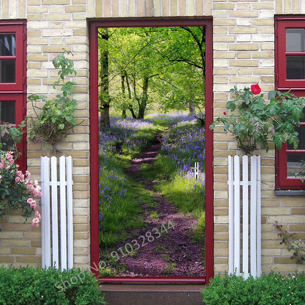 Nature Landscape Door Sticker Jungle Forest Waterfall Flowing Water ...