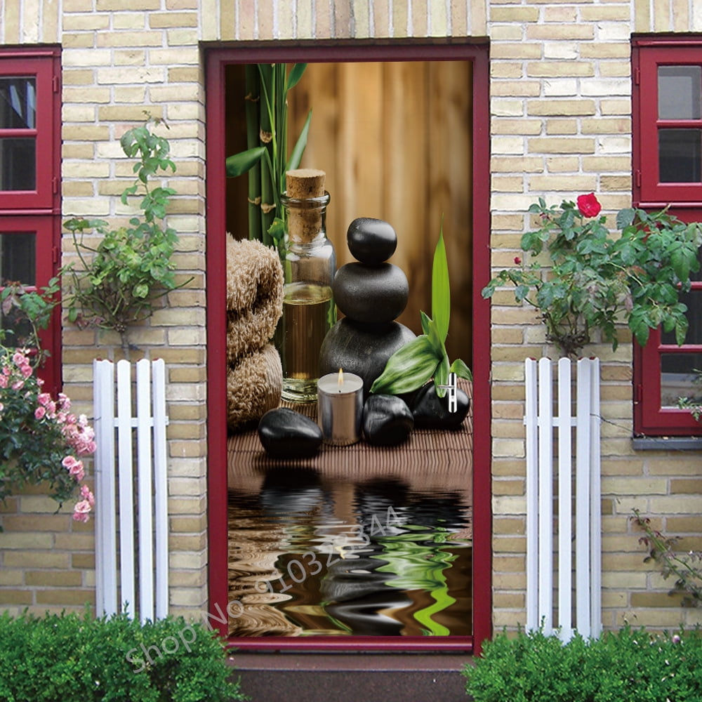 Nature Landscape Door Sticker Jungle Forest Waterfall Flowing Water ...