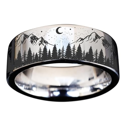 Nature Landscape Mountain Range Wedding Band Forest Engagement Ring ...