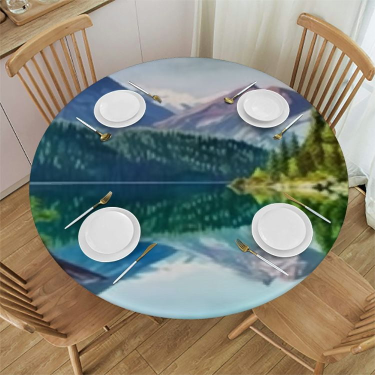 Nature Landscape Round Fitted Table Cloth with Elastic Edge Waterproof ...