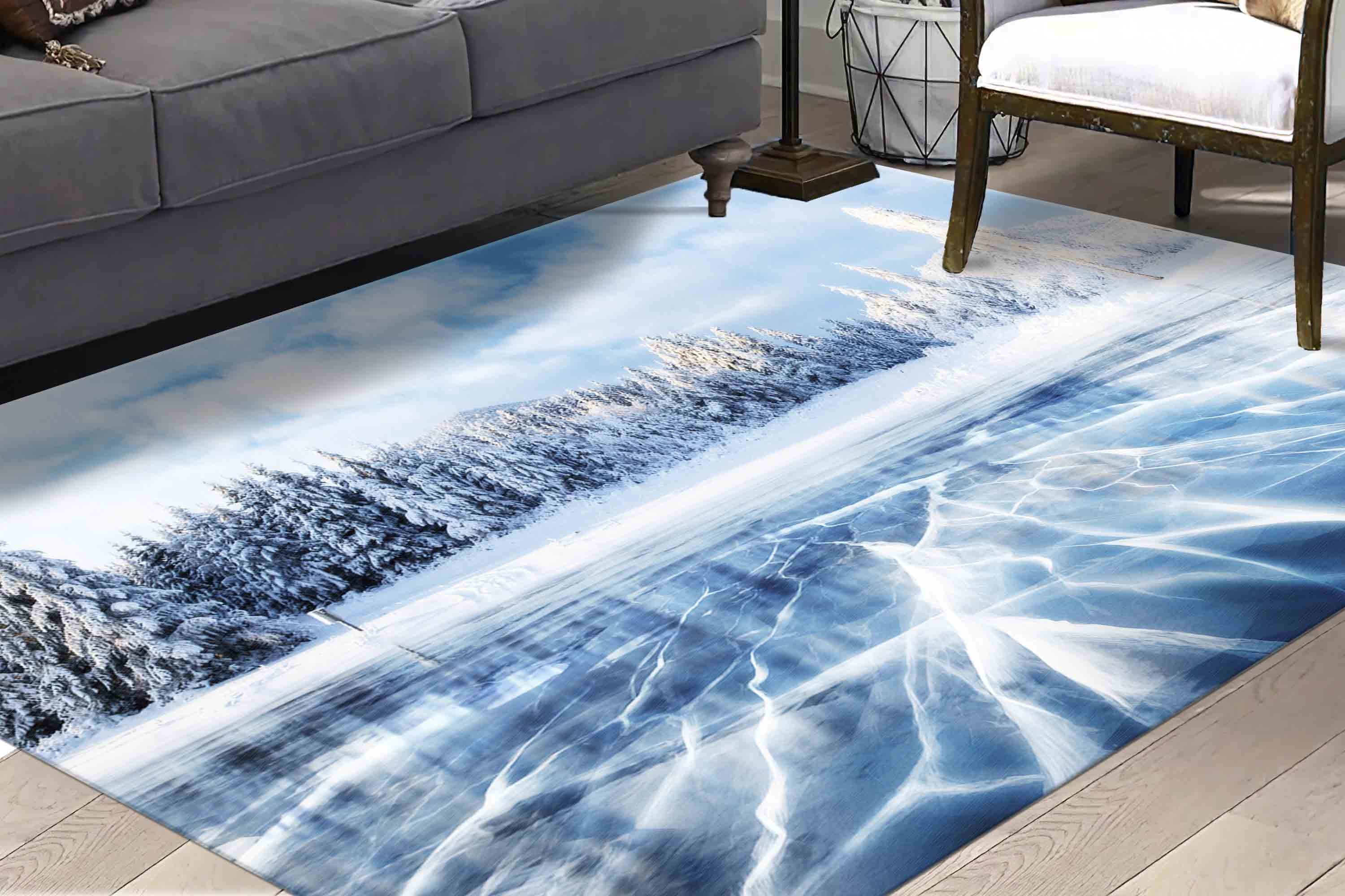 Nature Landscape Rugs, Bath Rug, Blue Rug, Winter Scenery Rug ...