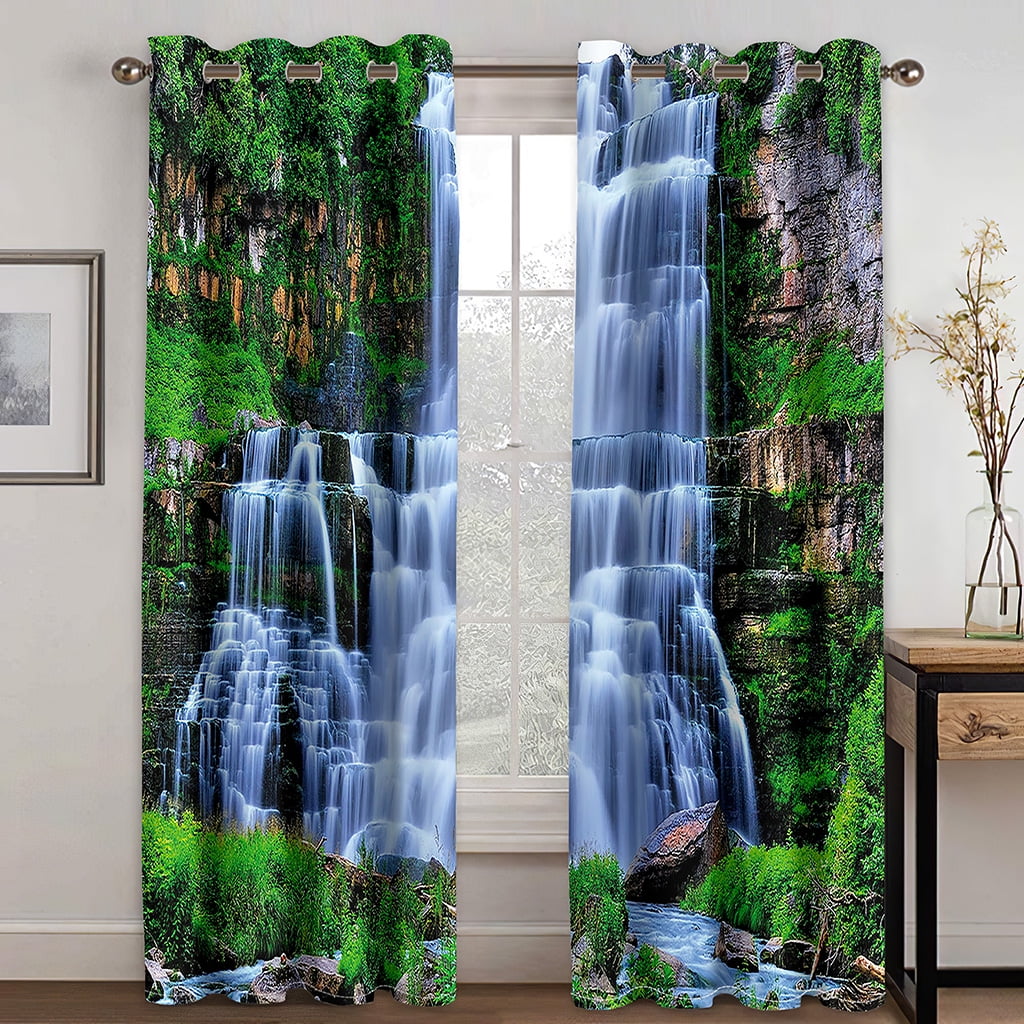 Nature Landscape Scenery Forest Tree Falls Window Curtains Drapes for ...