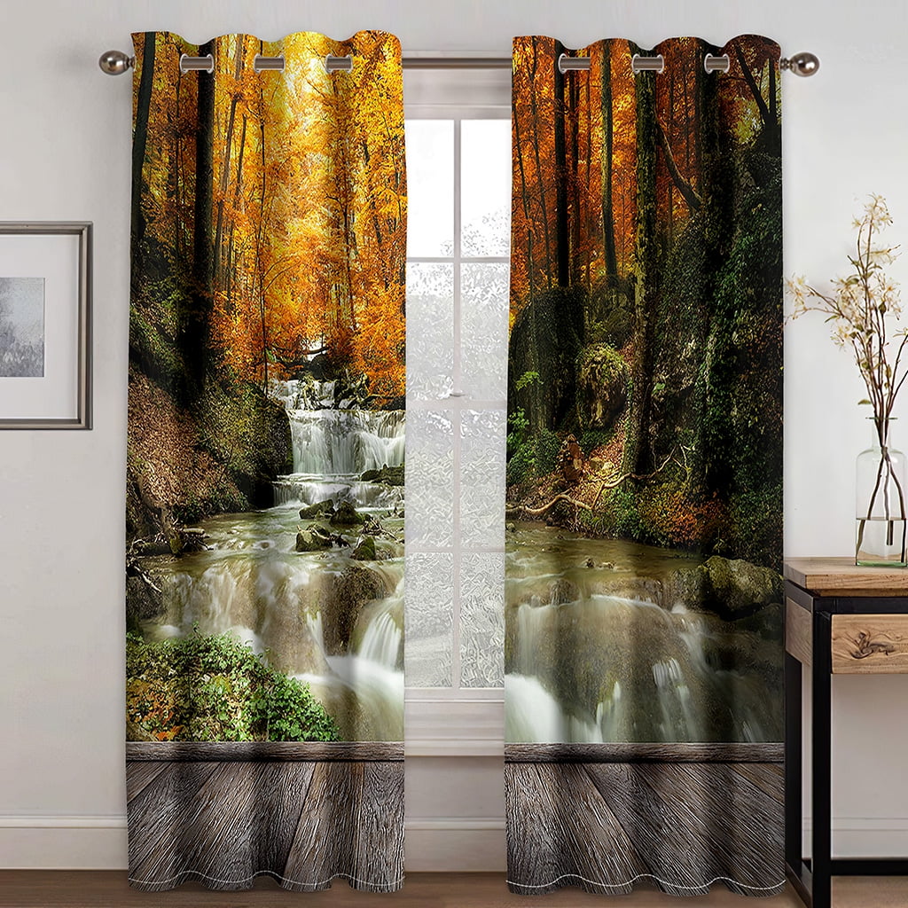 Nature Landscape Scenery Forest Tree Falls Window Curtains Drapes for ...