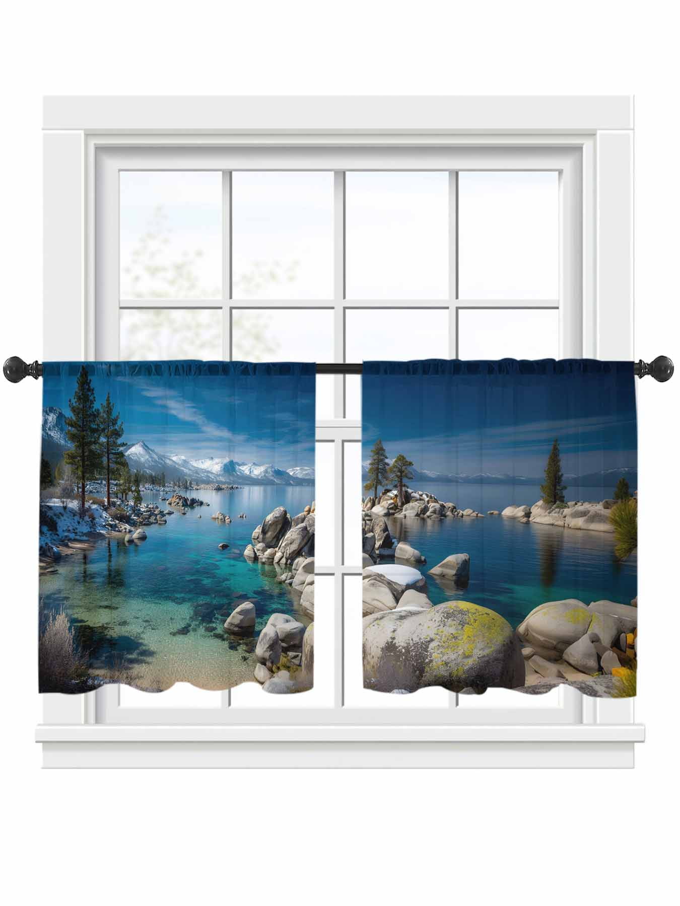 Nature Landscape Sheer Curtains 54 Inch Long 2 Panels, Lake Stone ...