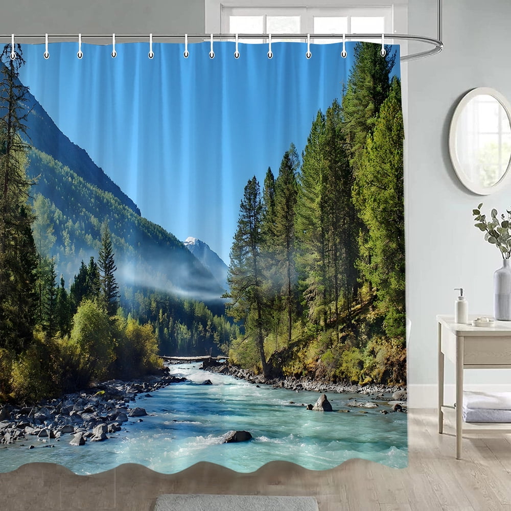 Nature Landscape Shower Curtain Rainforest Plants Flowers Waterfall ...