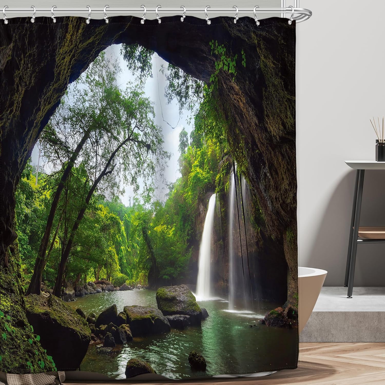 Nature Landscape Shower Curtain Waterfall 72Wx72L Inch Jungle ...