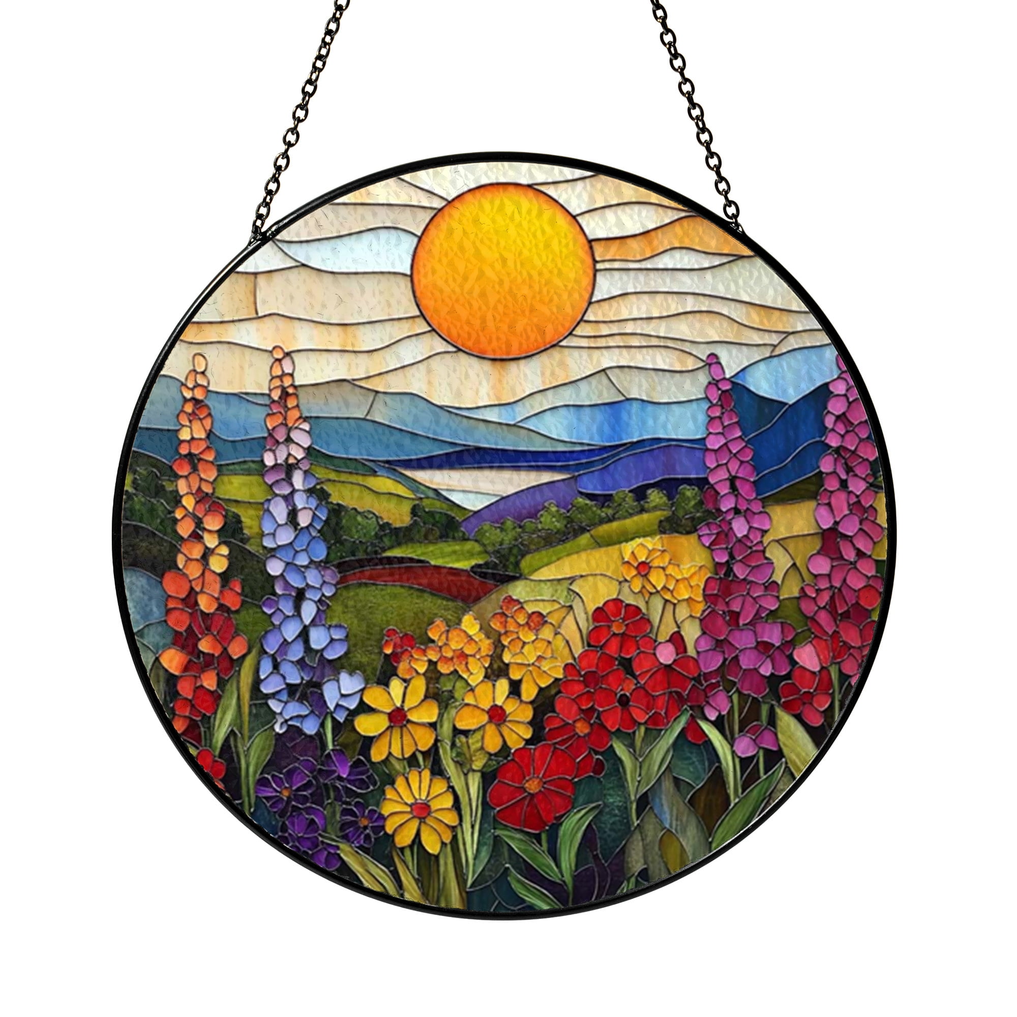 Nature Landscape Stained Glass Style Window Suncatcher, Ocean Sunset ...