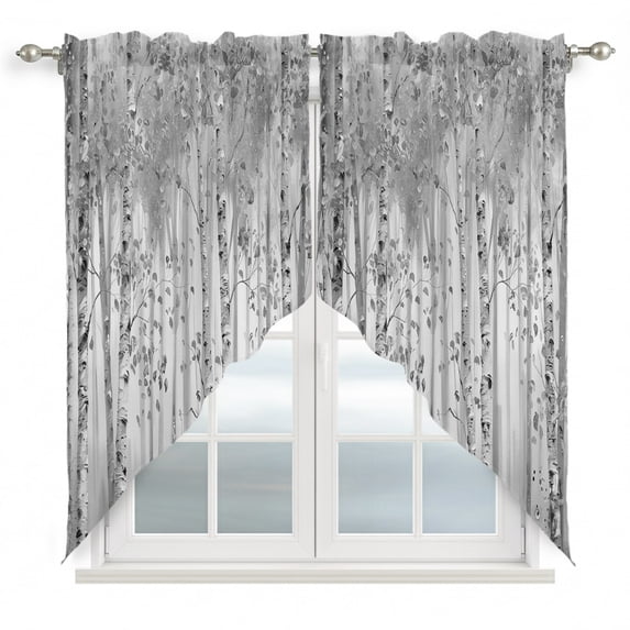 Nature Landscape Swag Curtain Valance for Small Windows, Birch Leaves ...