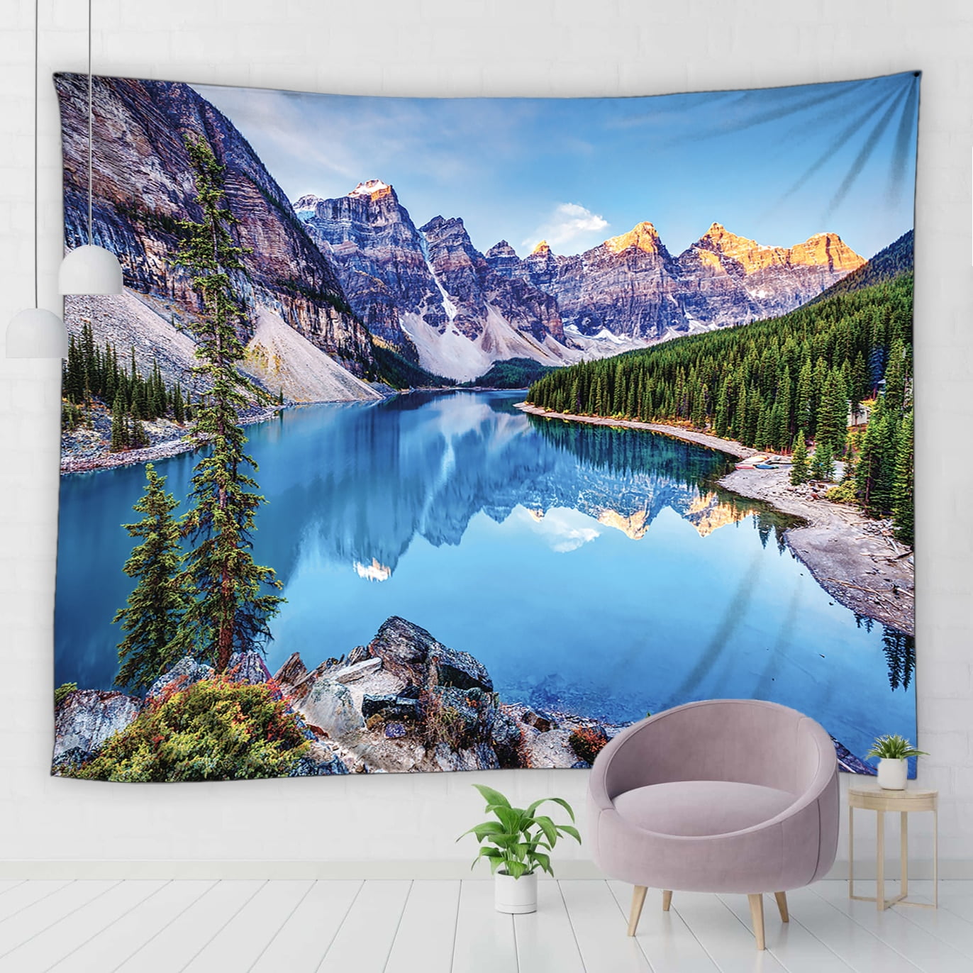 Nature Landscape Tapestry Sunset Tropical Ocean Palm Tree Mountain Lake ...