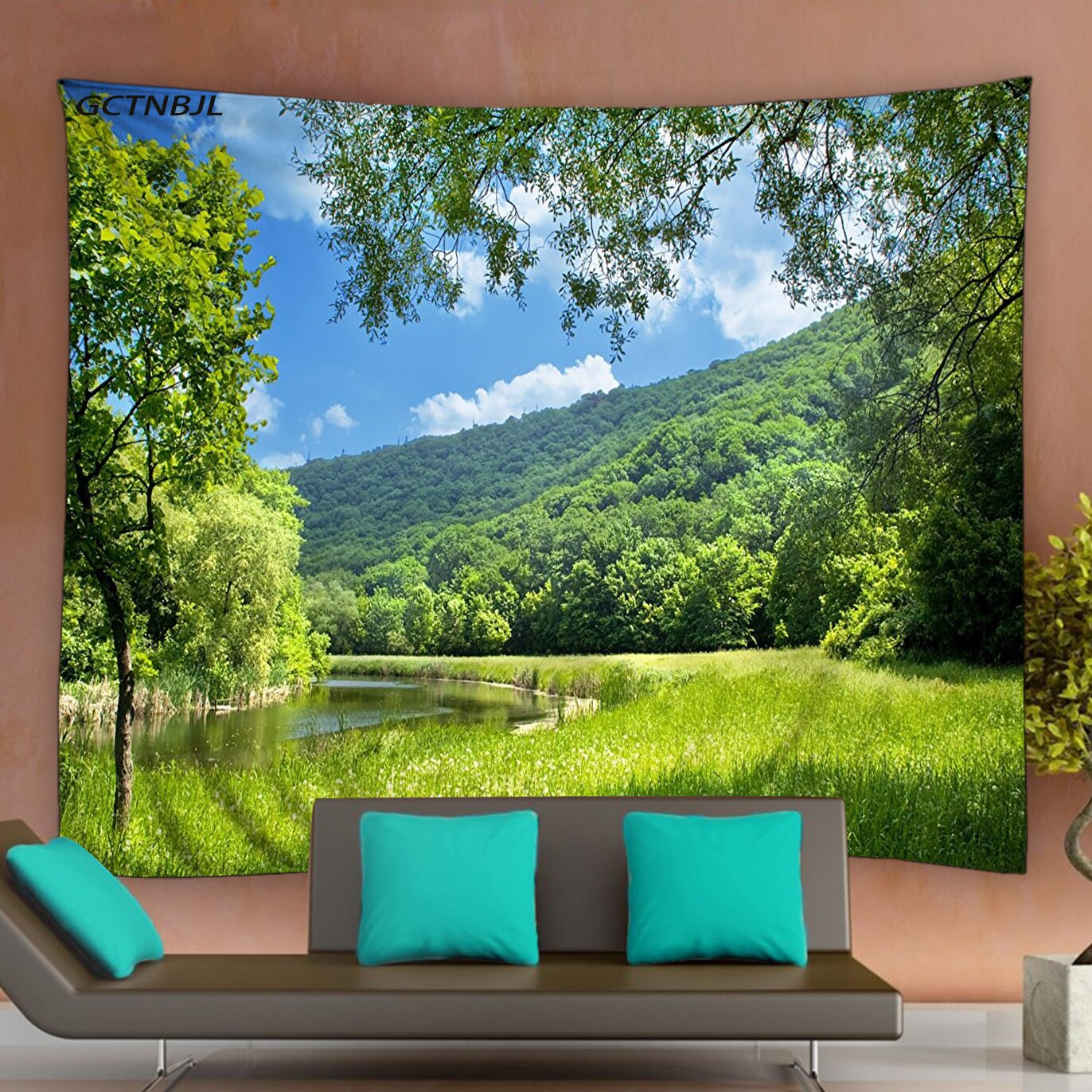 Nature Landscape Tapestry Wall Hanging 3D Mountain Water Forest ...