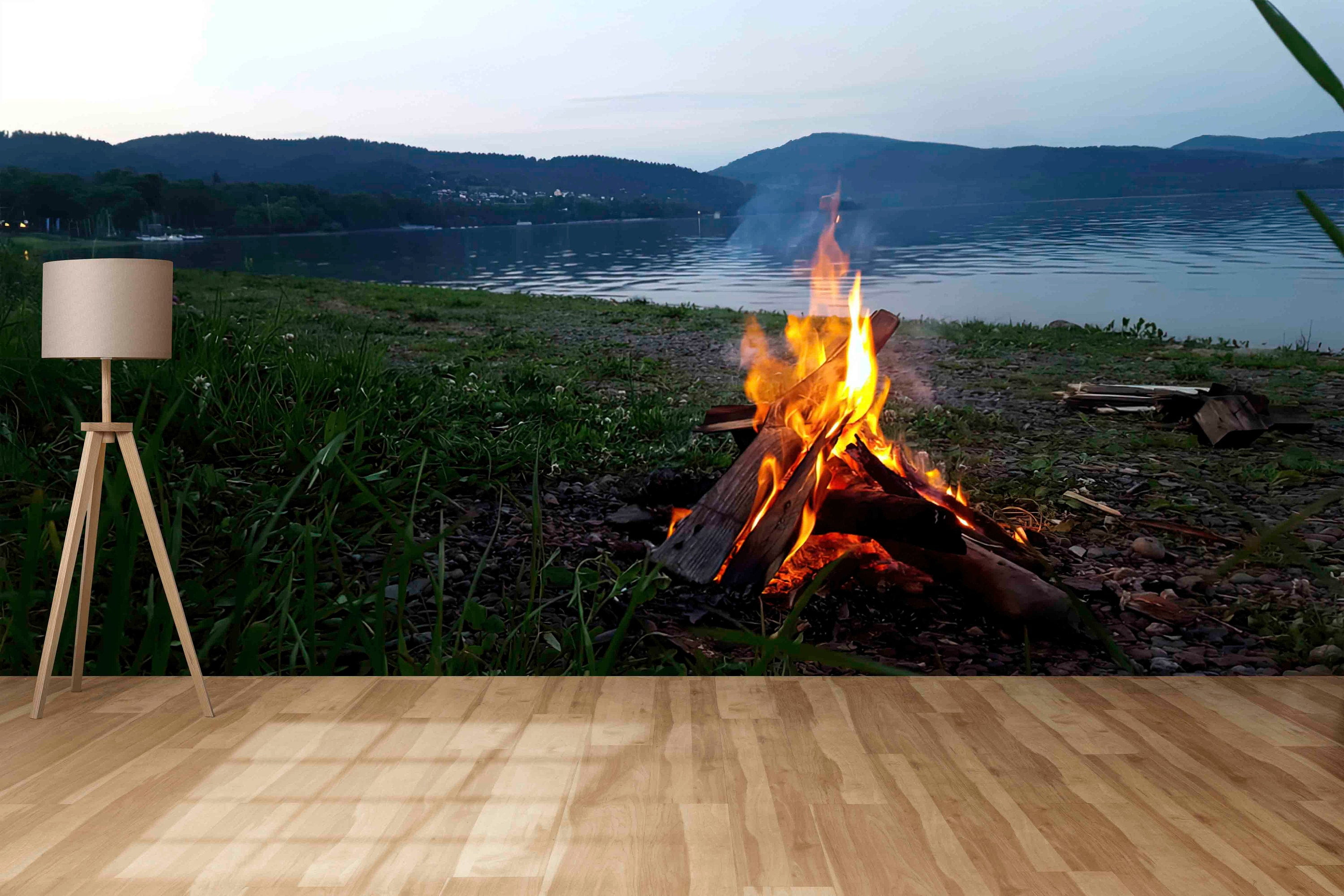 Nature Landscape Wall Art, Bonfire Wallpaper, Modern Wallpaper, Paper ...