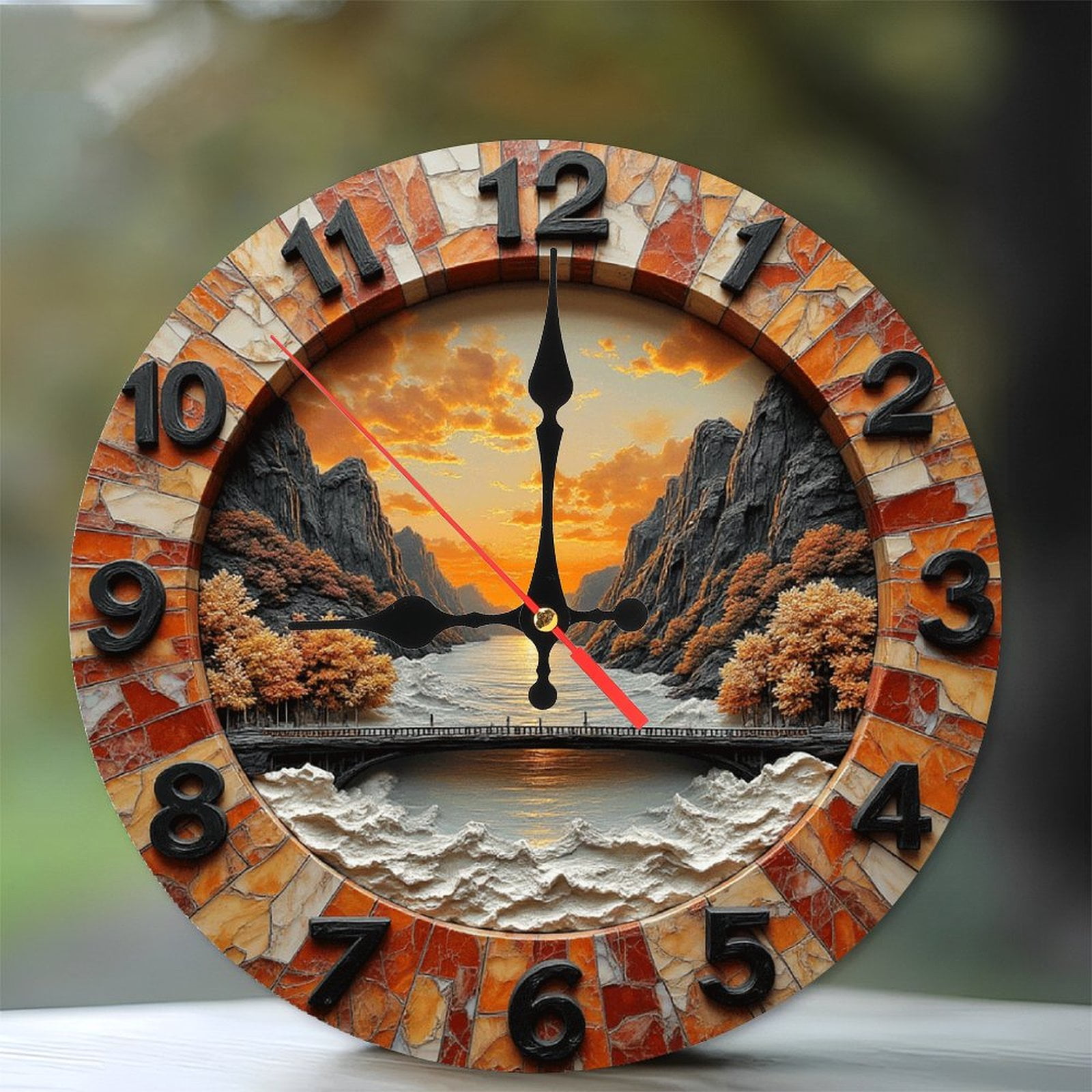 Nature Landscape Wall Clock with Bridge And Sunset 10-Inch Silent ...