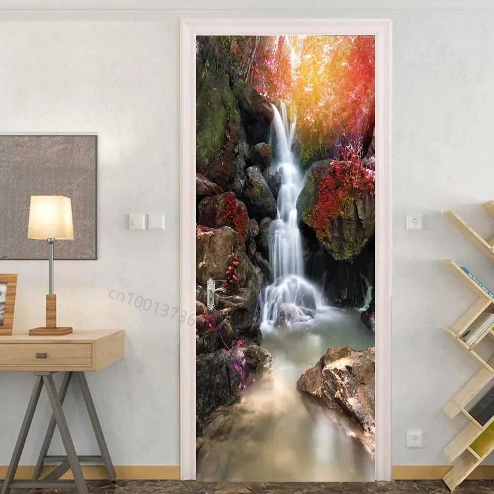 Nature Landscape Waterfall 3D Door Mural Sticker Adhesive Waterproof ...