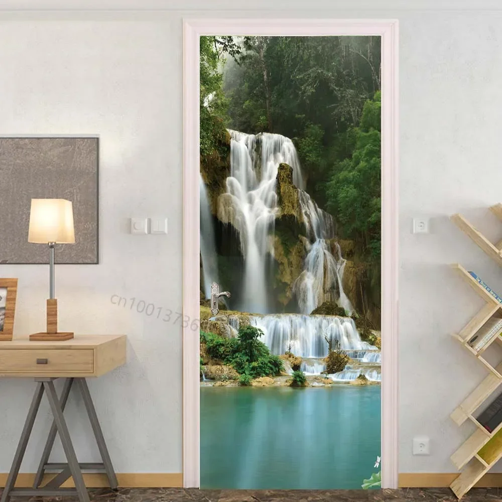 Nature Landscape Waterfall 3D Door Mural Sticker Adhesive Waterproof ...