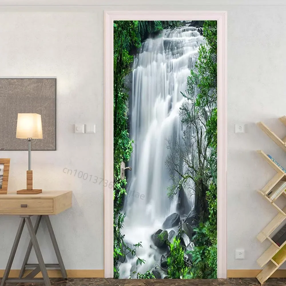 Nature Landscape Waterfall 3D Door Mural Sticker Adhesive Waterproof ...