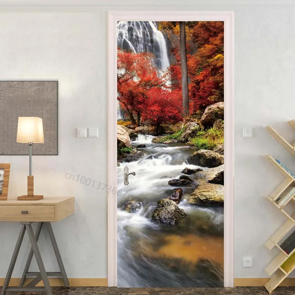 Nature Landscape Waterfall 3D Door Mural Sticker Adhesive Waterproof ...
