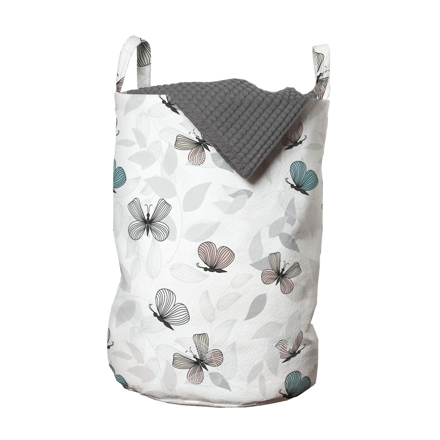 Nature Laundry Bag, Abstract Flying Butterfly Patterns Pale Flowers ...