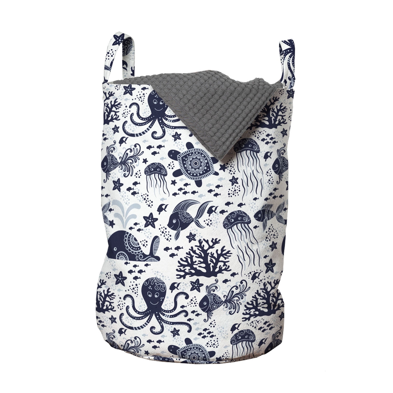 Nature Laundry Bag, Art Ornamental Nautical Creatures Underwater Life ...