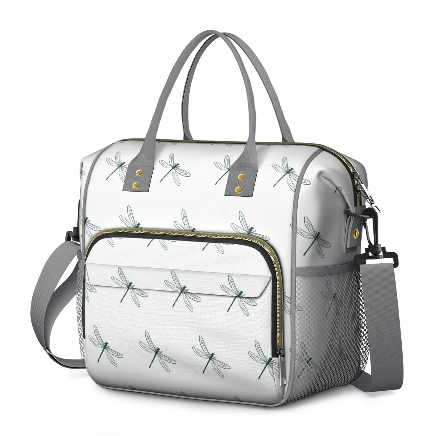 Nature Lovers Insulated Lunch Bag – Large Leakproof Cooler Tote with Elegant Dragonfly Pattern ...