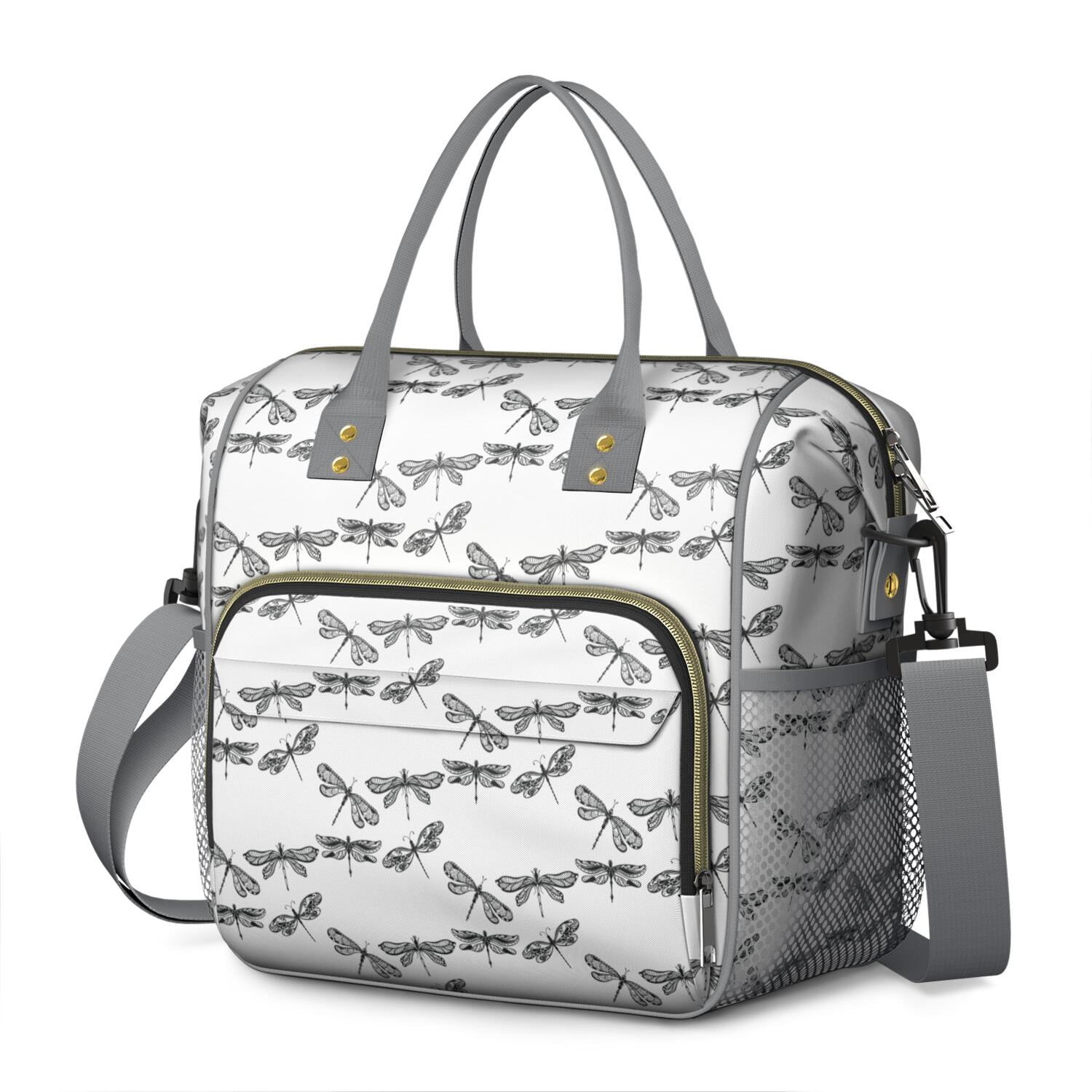 Nature Lovers Insulated Lunch Bag – Large Leakproof Cooler Tote with Elegant Dragonfly Pattern ...