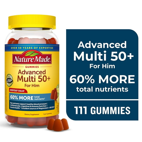 Nature Made Advanced Multivitamin Gummies 50+ for Him, Multivitamin for ...