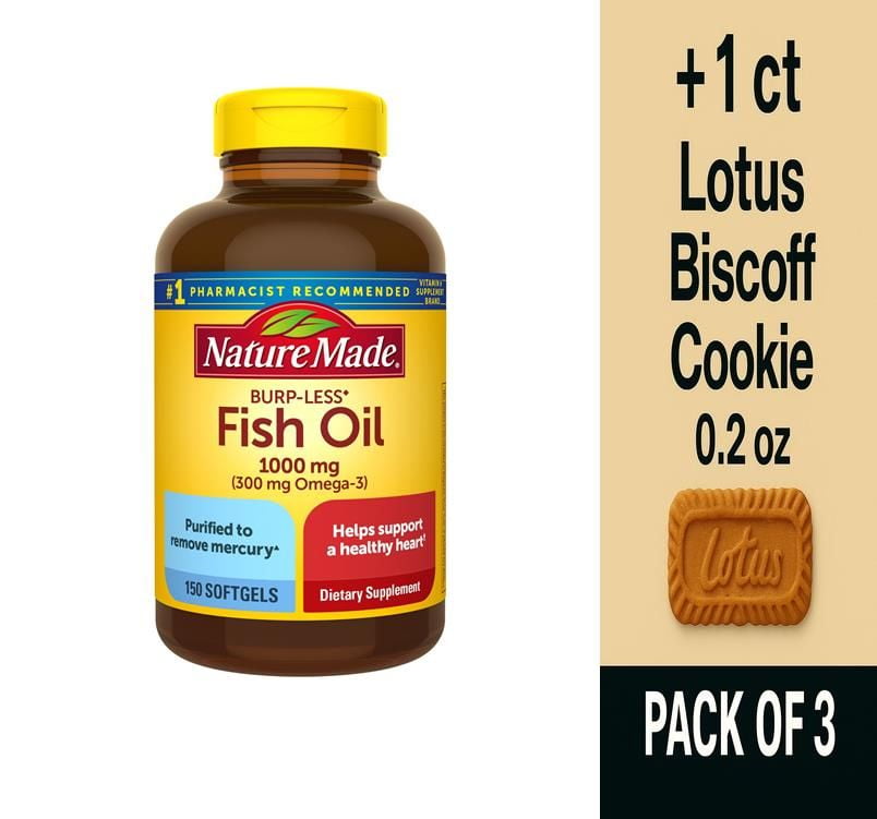 Nature Made Burp-Less Fish Oil 1000mg Softgels - 150 ct - Pack of 3 ...