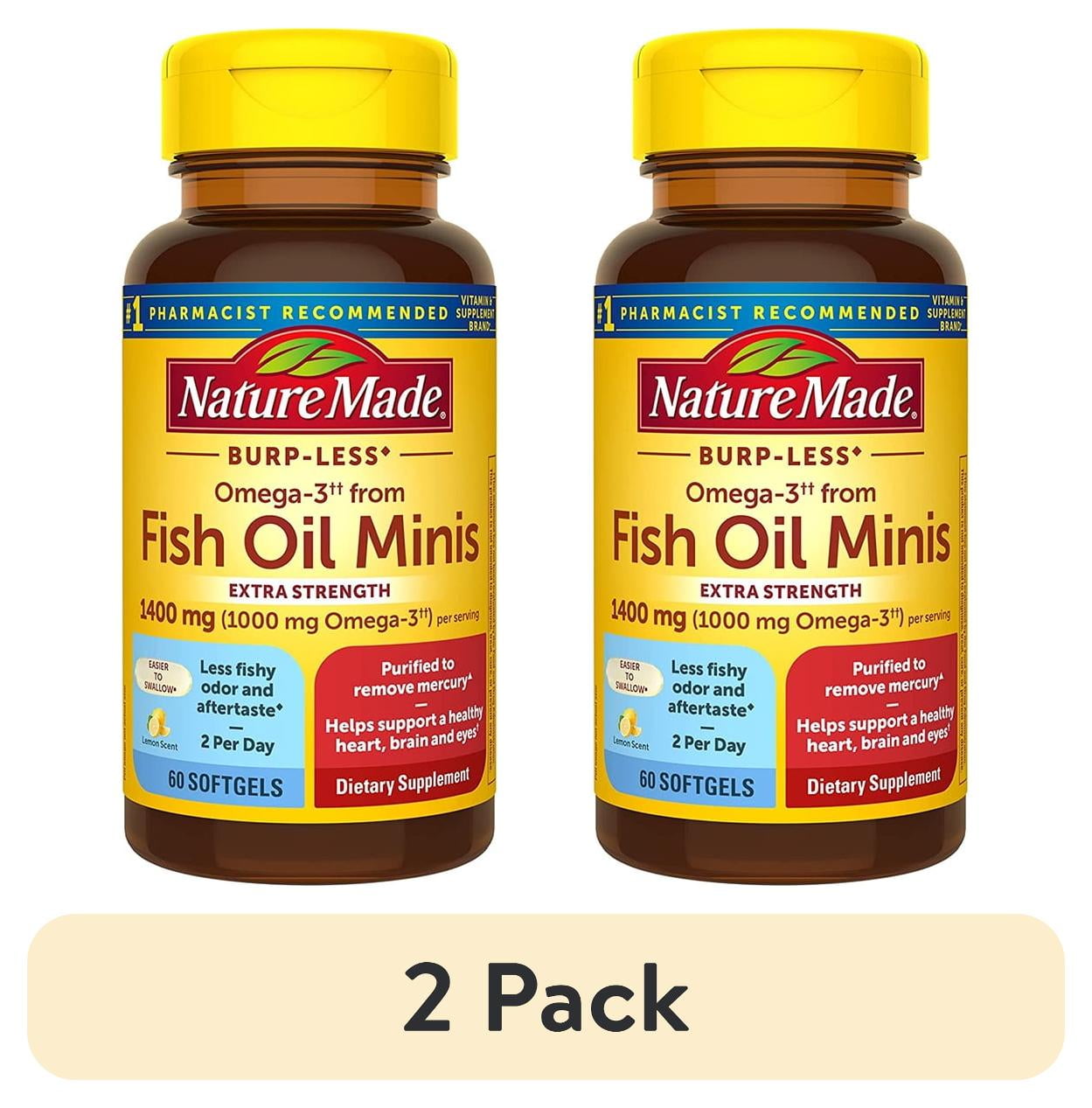 (2 pack) Nature Made Extra Strength Burp Less Omega 3 Fish Oil 1400 mg Minis, 60 Count - Walmart.com