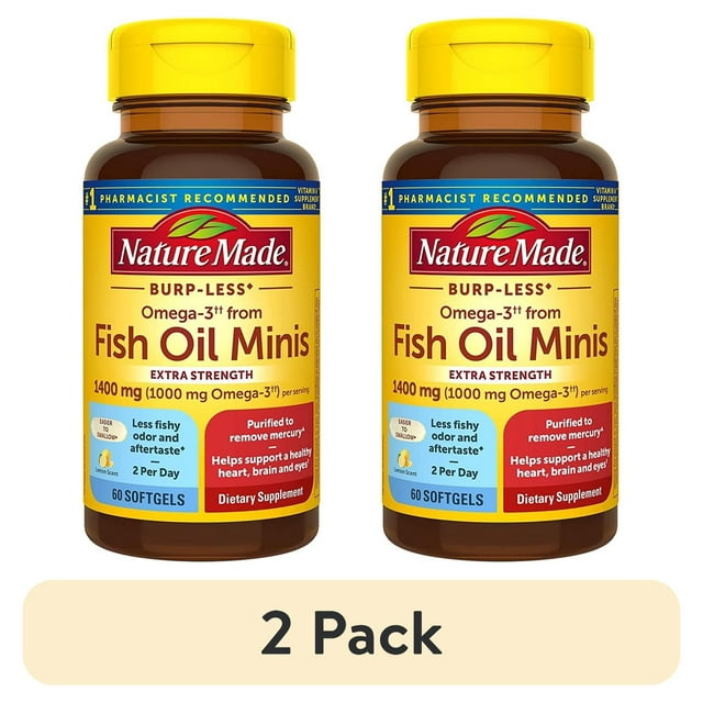 (2 pack) Nature Made Extra Strength Burp Less Omega 3 Fish Oil 1400 mg ...