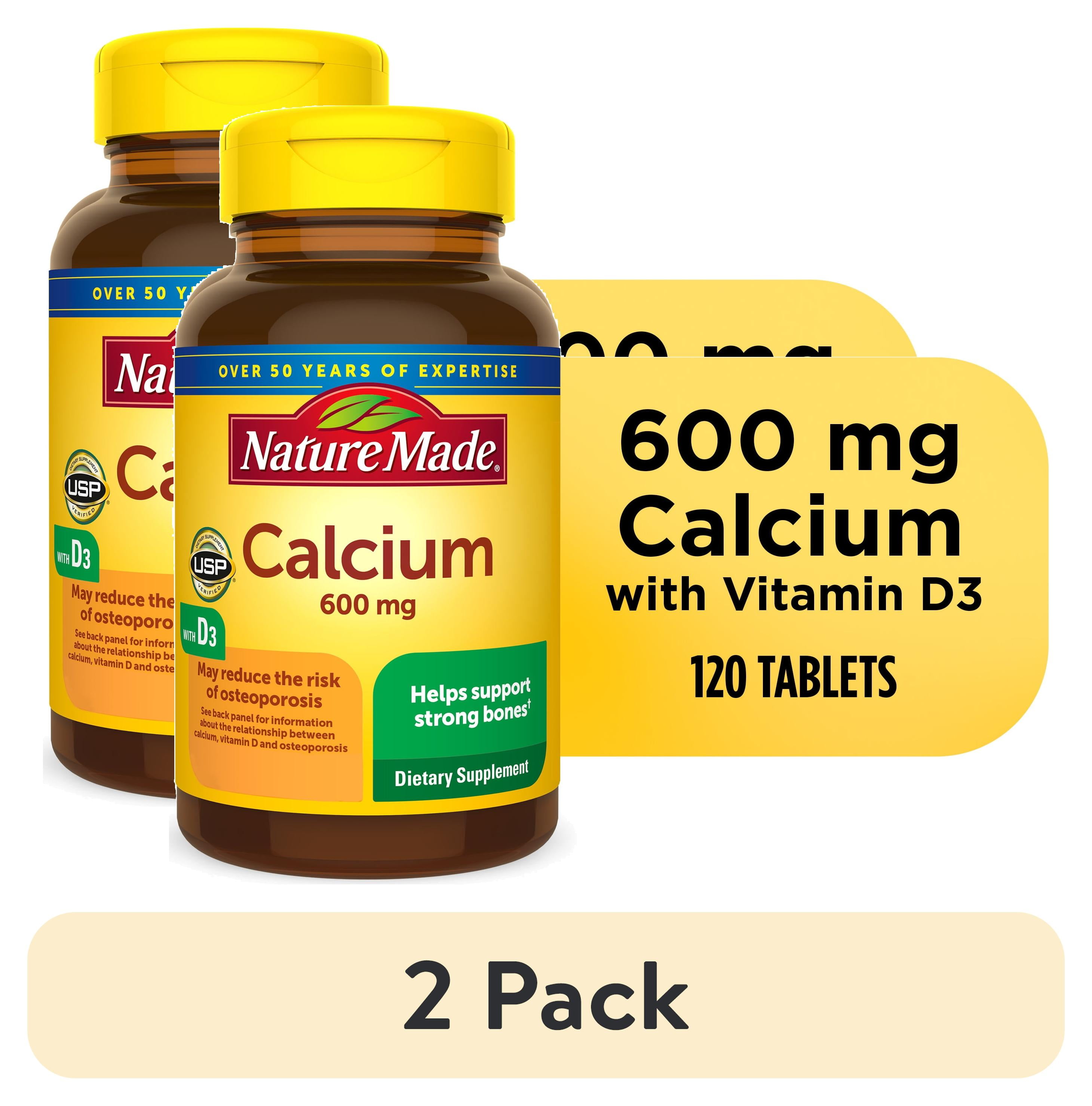 (2 pack) Nature Made Calcium 600 mg with Vitamin D3 Tablets, Dietary ...