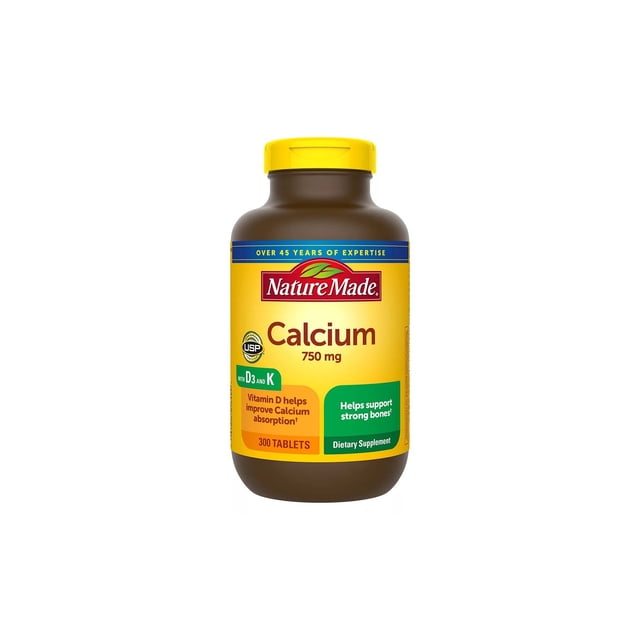 Nature Made Maximum Strength Calcium 750mg + D + K, 300 Tablets for ...