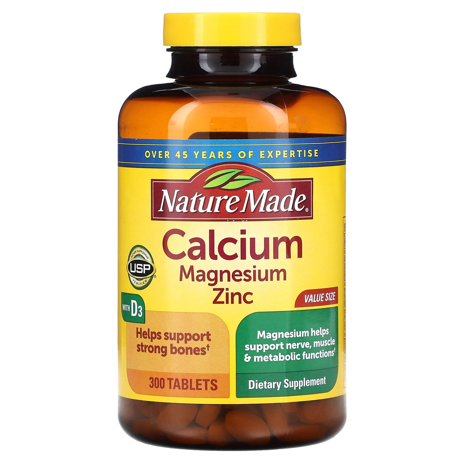 Nature Made 300 Count Calc, Mag, Zinc Vit D3 Tablets, Bone Health ...