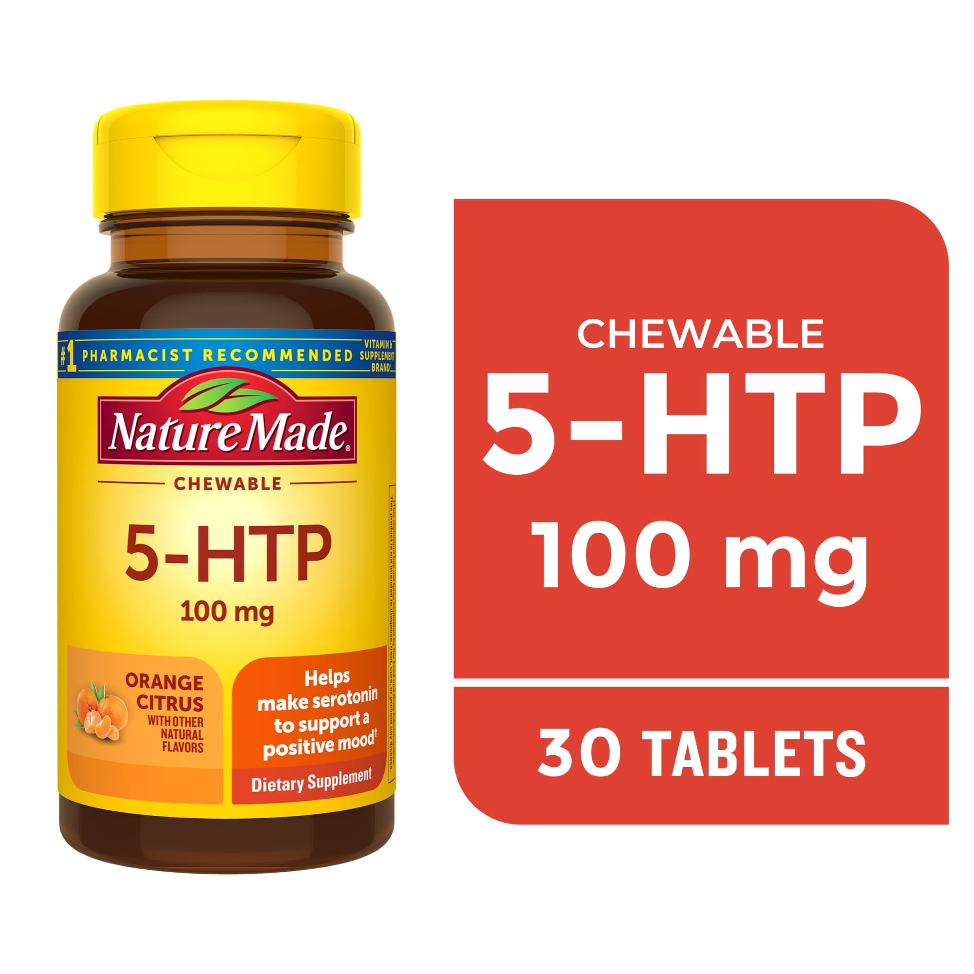 Nature Made 5HTP 100mg Mood Support Supplement, Orange Citrus, 30 Count ...