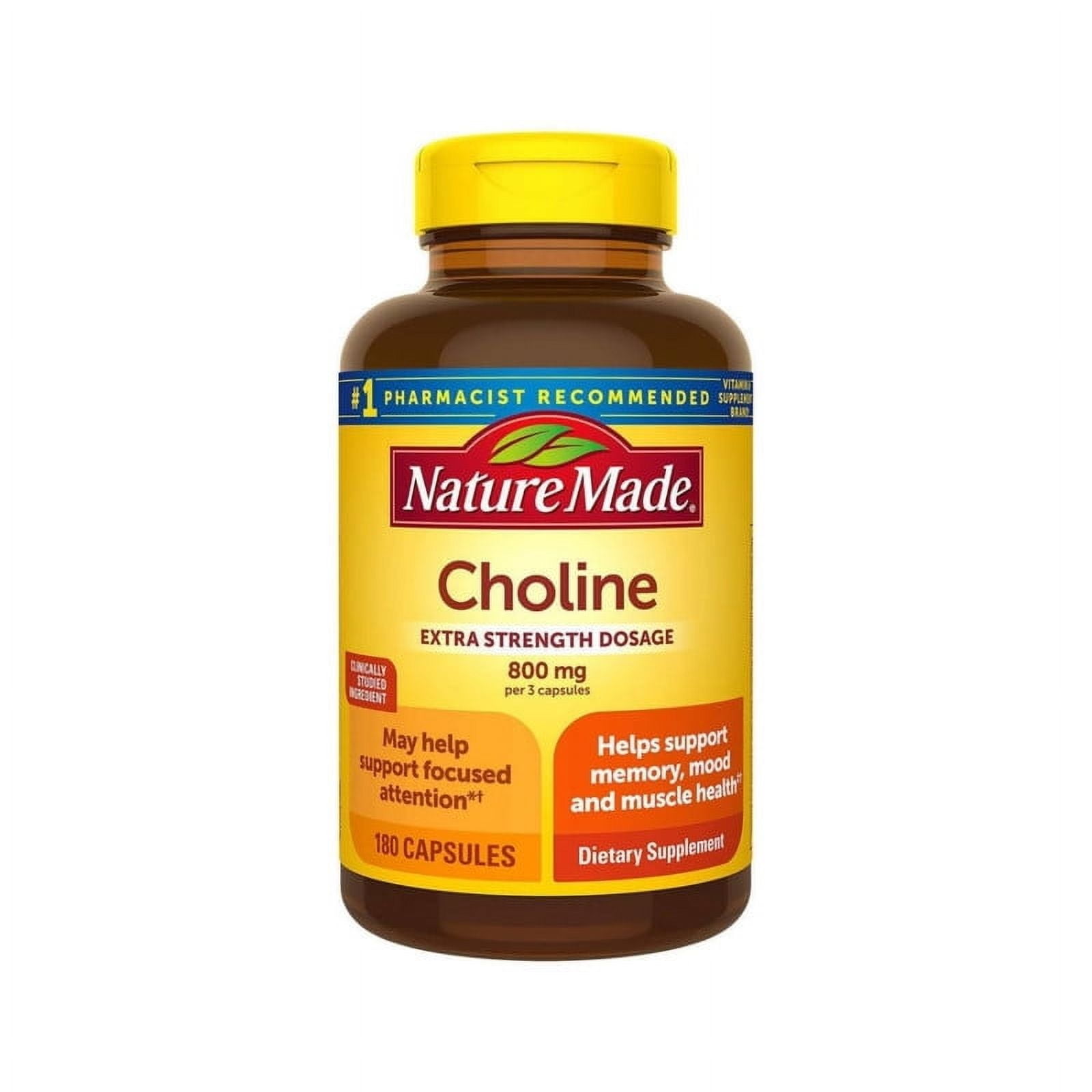 Nature Made Extra Strength Choline 800 mg, Brain Health Supplement for ...
