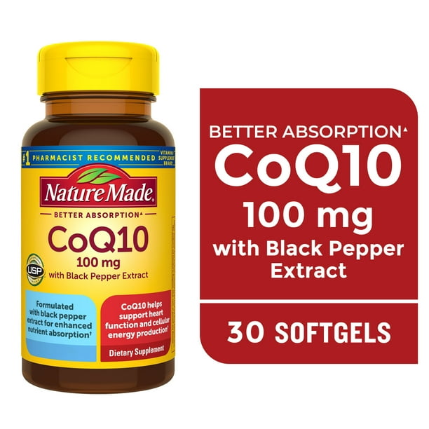 Nature Made CoQ10 100mg with Black Pepper Extract Softgels, Dietary Supplement, 30 Count ...