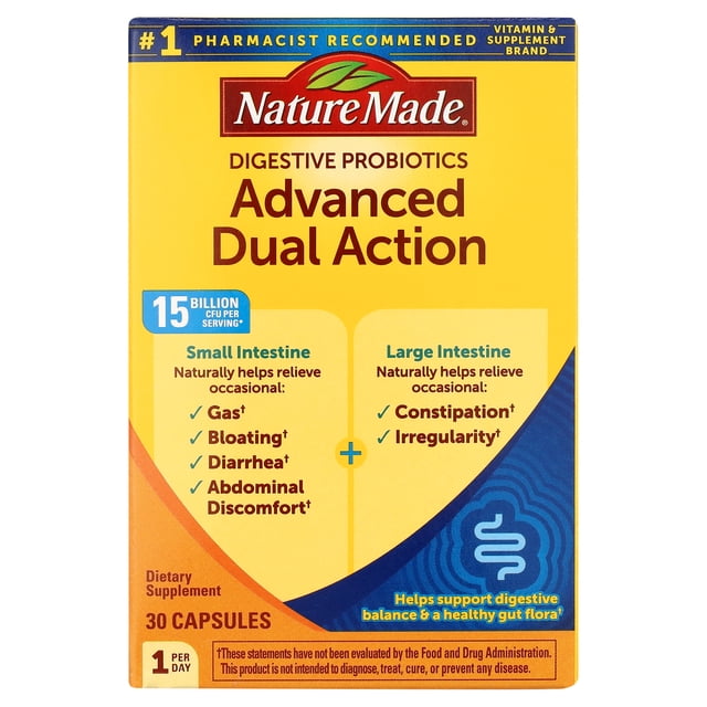 Nature Made Digestive Probiotics Advanced Dual Action, 15 Billion CFU ...