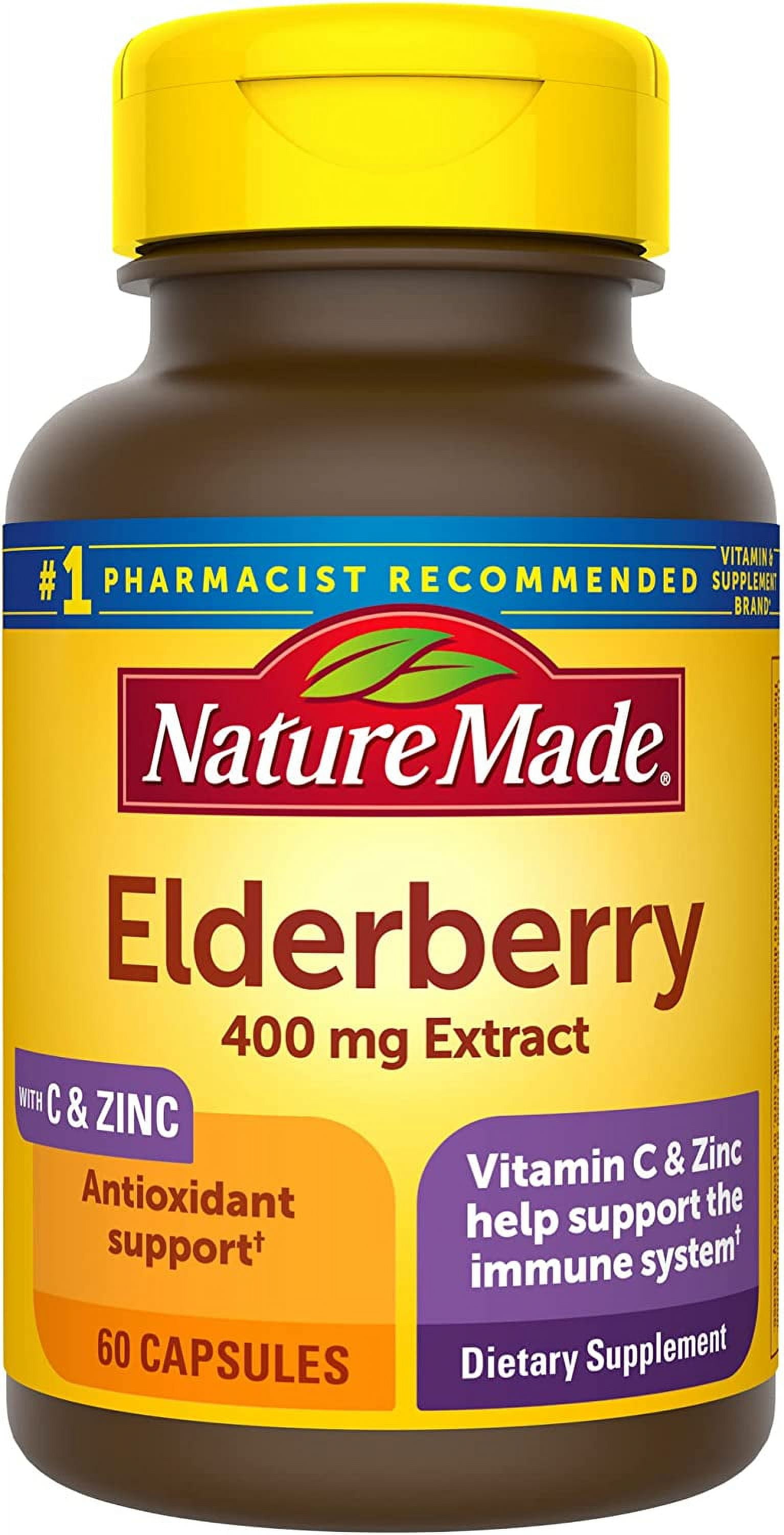 Nature Made Elderberry 400 mg Extract with Vitamin C and Zinc, Dietary ...