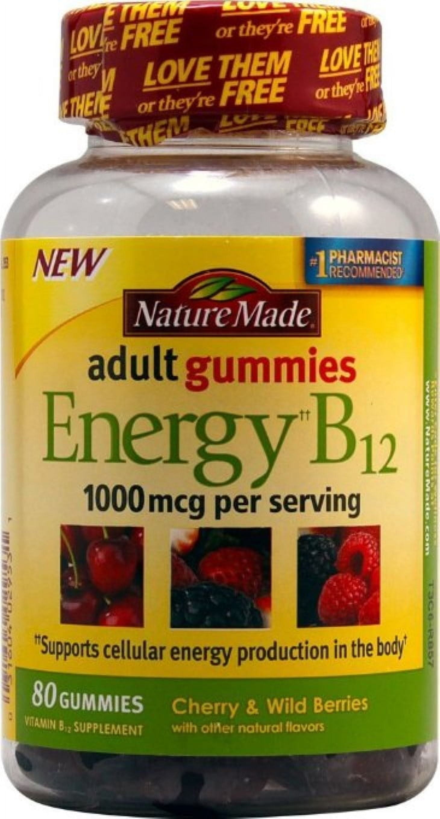 Nature Made Energy B-12 Adult Gummies, Cherry & Wild Berries 80 ea ...