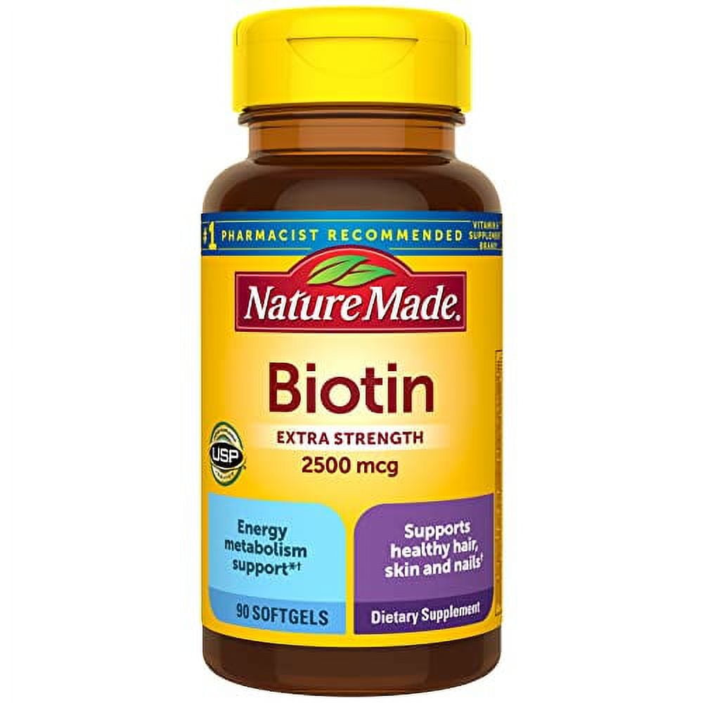 Nature Made Extra Strength Biotin 2500 mcg, Vitamins OTC, 90 Softgels ...
