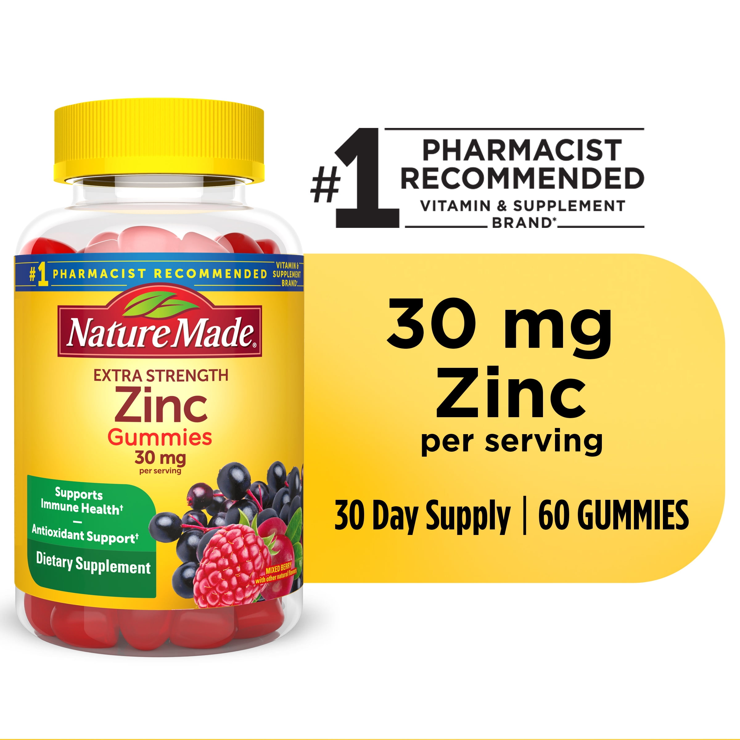 Nature Made Extra Strength Zinc Gummies 30 mg, Dietary Supplement for ...