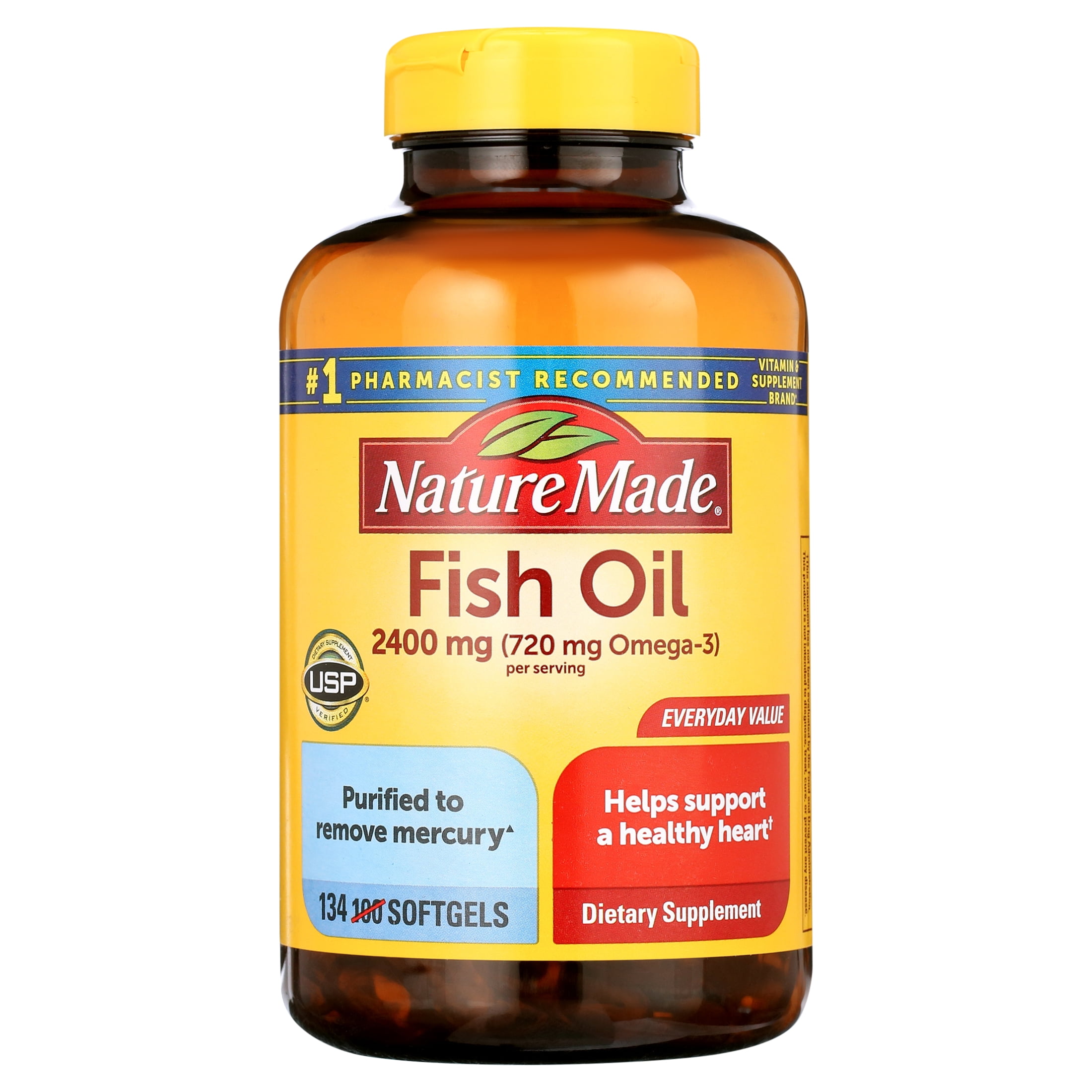 Nature Made Fish Oil 2400mg Per Serving Softgels, Omega 3 Fish Oil Supplements, 134 Count ...