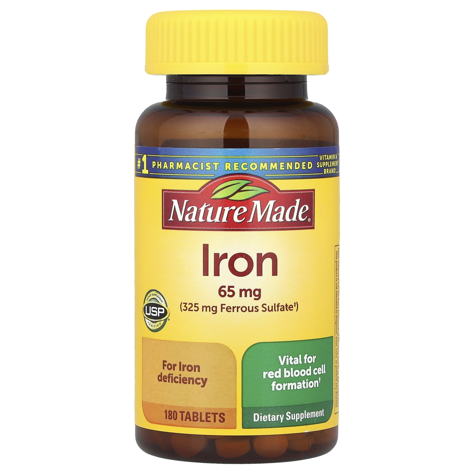 Nature Made 65mg Iron Supplement, 180tablets, Ferrous Sulfate Pills for ...