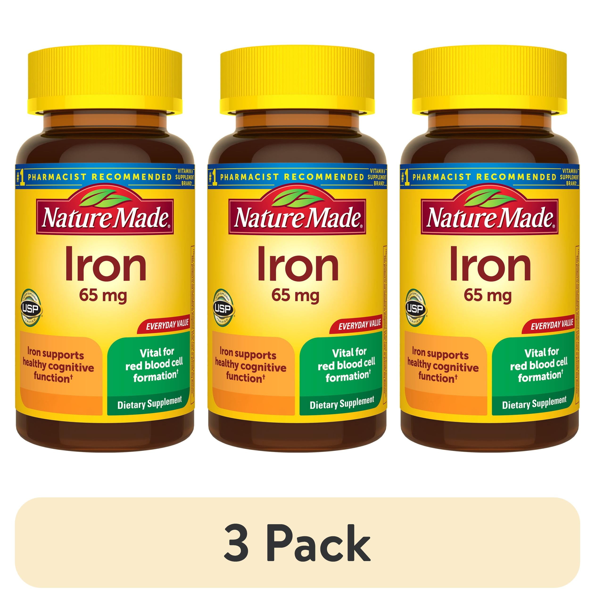 (3 pack) Nature Made Iron 65 mg (325 mg Ferrous Sulfate) Tablets, Dietary Supplement, 150 Count ...